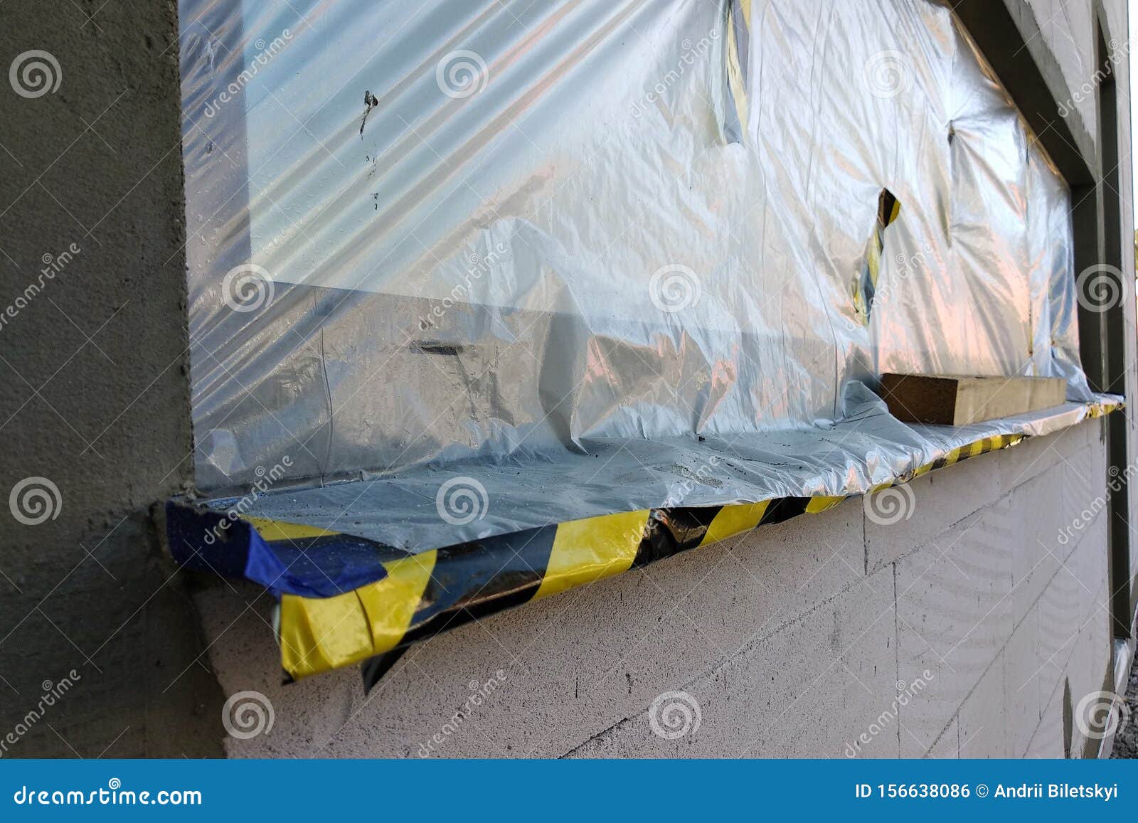 Window of a House Under Construction Covered with Protective Plastic ...