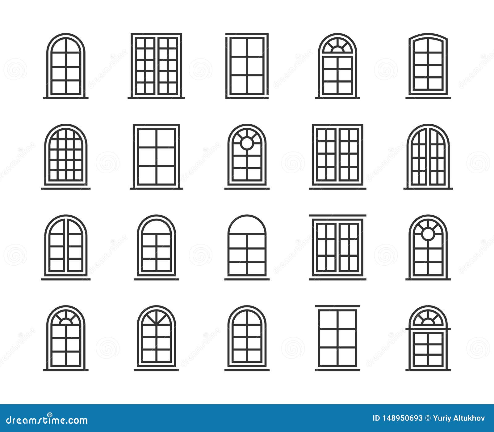 Window Icon Set Symbol In Outline Flat Style. Windows Outline ...