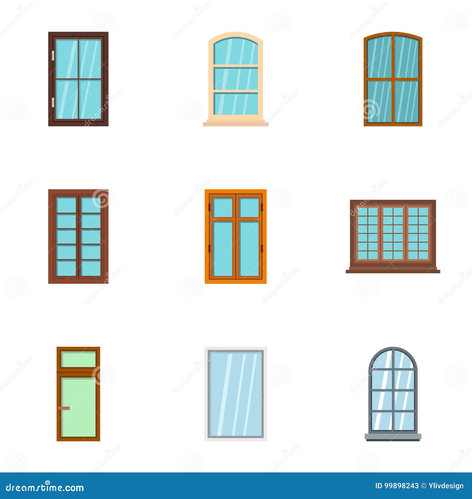 Window Icon Set, Flat Style Stock Vector - Illustration of element ...