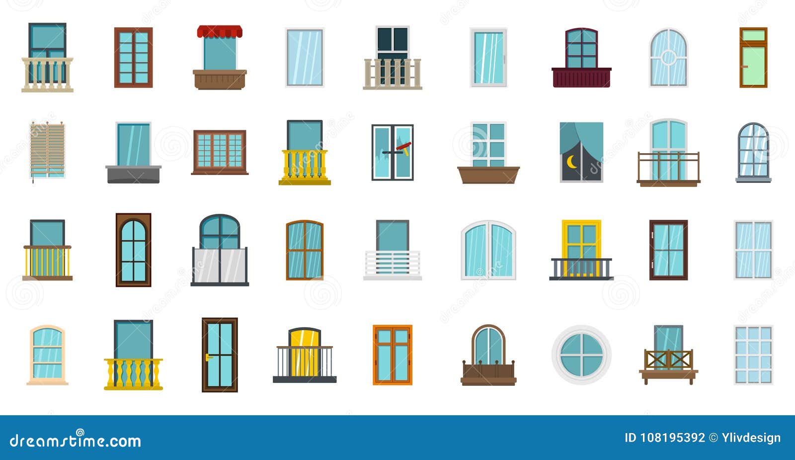 Window Icon Set, Flat Style Stock Vector - Illustration of glass ...
