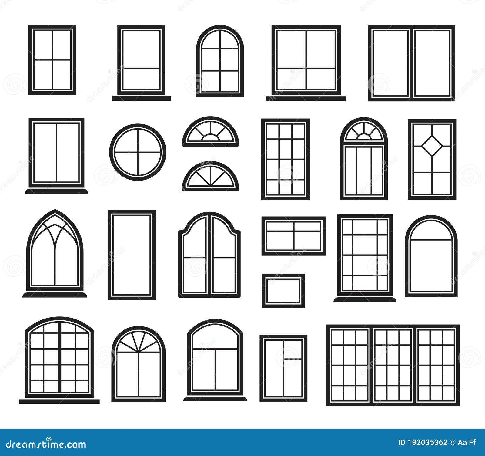 Window Icon Set. Vector Symbol in Outline Flat Style Isolated on White ...