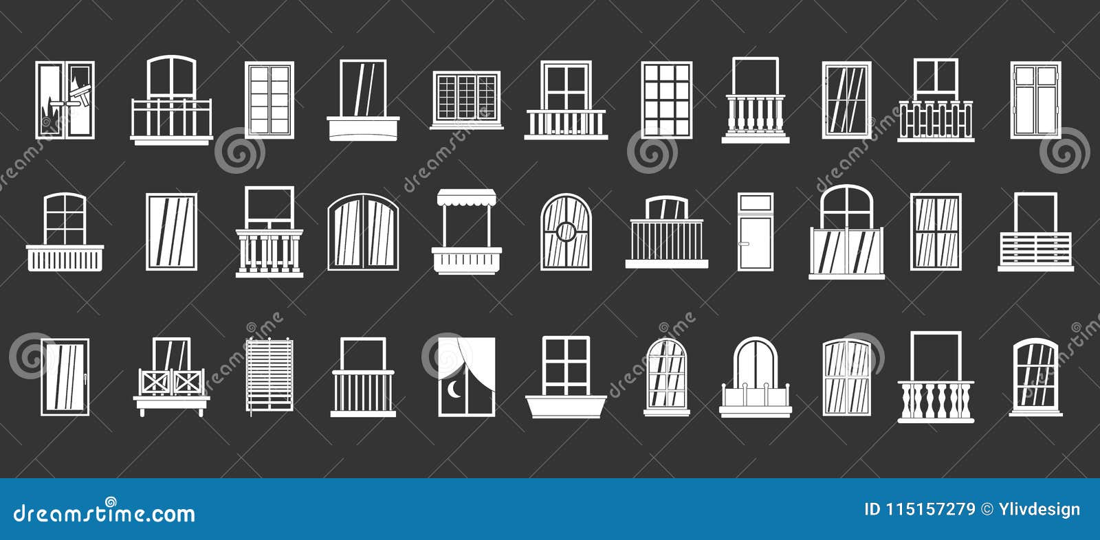 Window Icon Set Grey Vector Stock Vector - Illustration of door ...