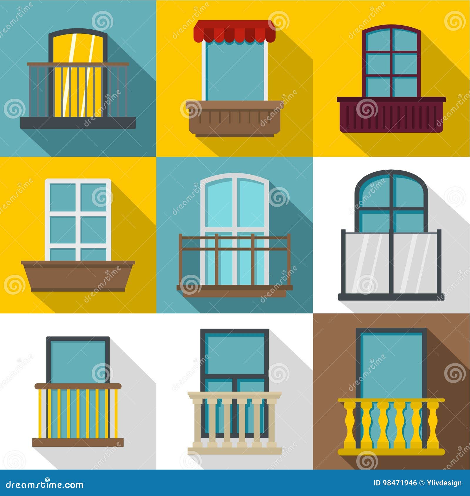 Window Icons Set, Flat Style Stock Vector - Illustration of glass ...
