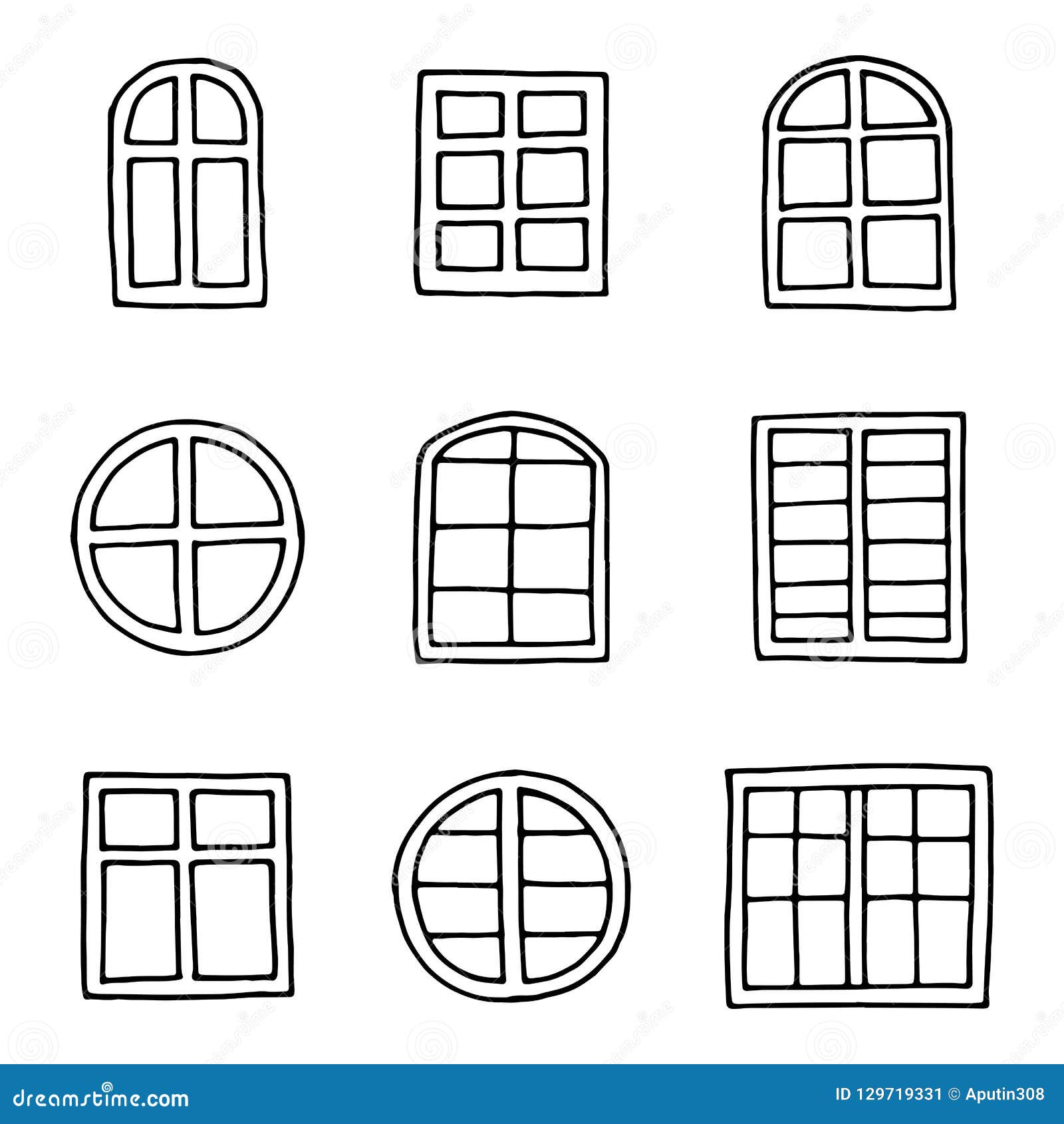 Window Icons Set. Hand Drawing Object in Isolation Stock Vector ...