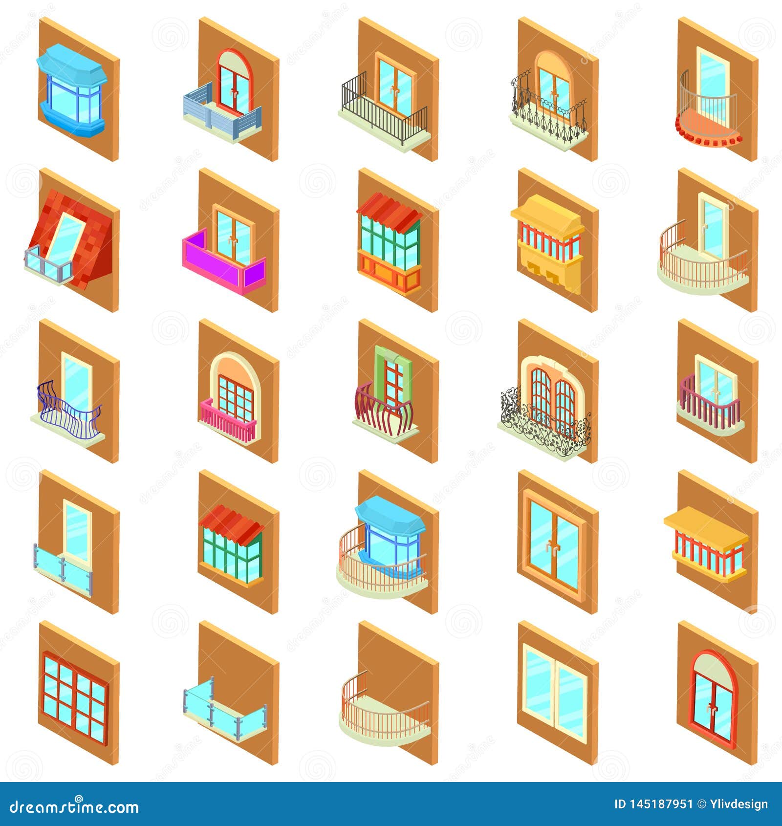 Window Icons Set, Isometric Style Stock Vector - Illustration of ...