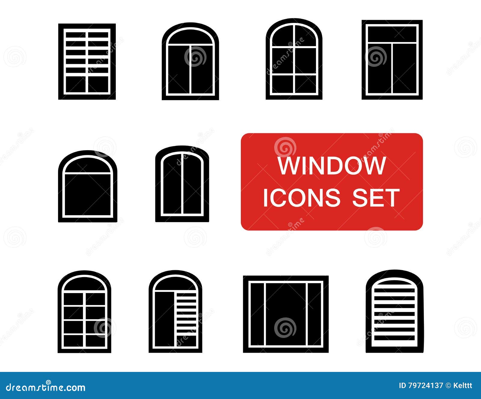 Window Icons Set with Red Signboard Stock Vector - Illustration of ...