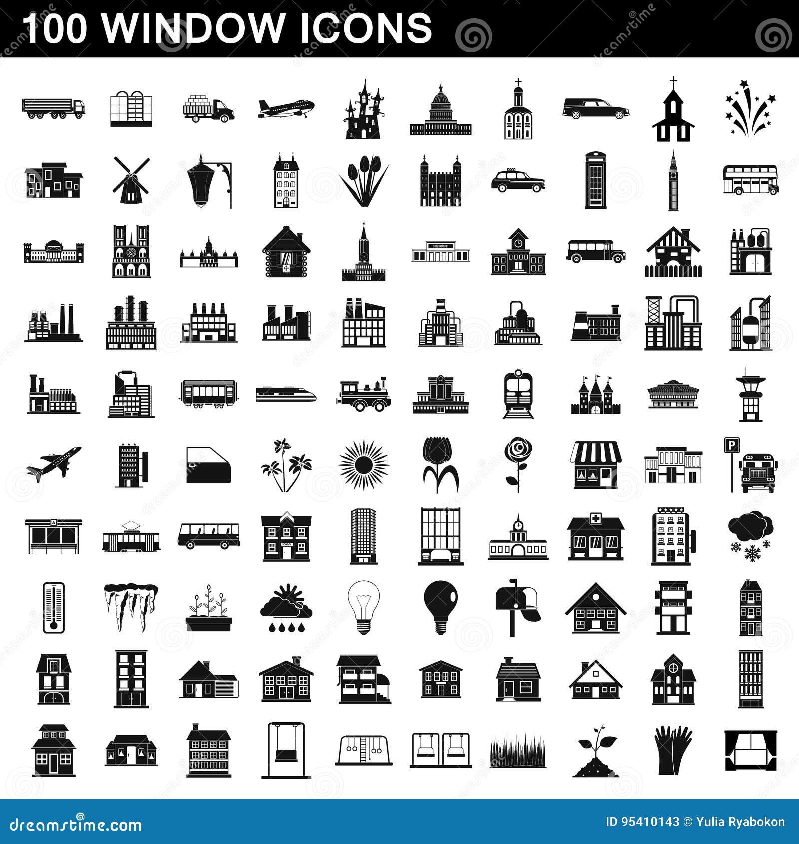 100 Window Icons Set, Simple Style Stock Vector - Illustration of ...