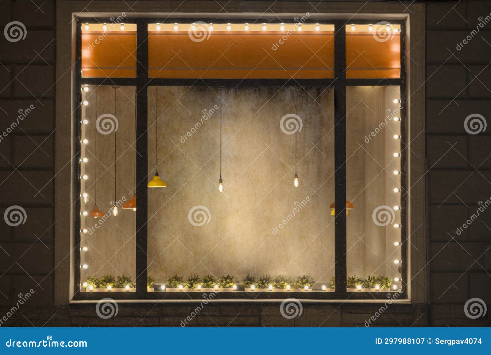 Window Illuminated by Lamps Around the Perimeter Stock Image - Image of ...