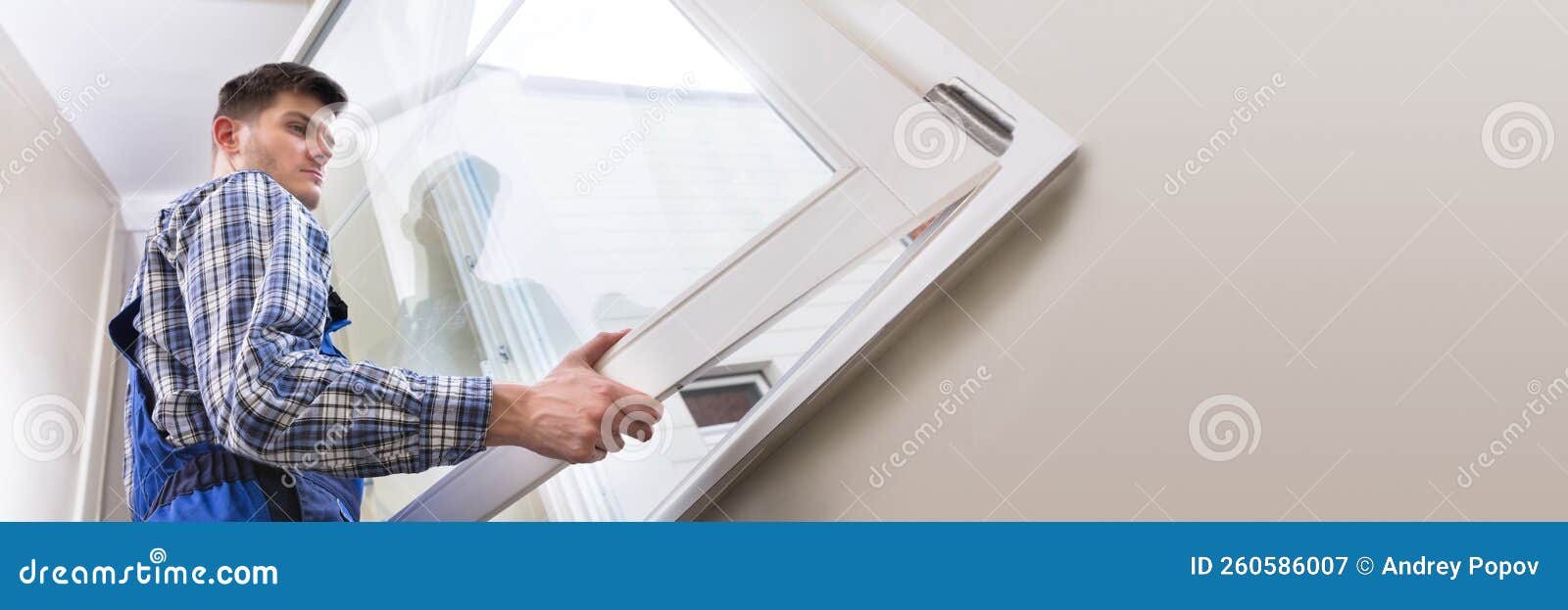 Window Install Service. Man Installing Stock Image - Image of copy ...