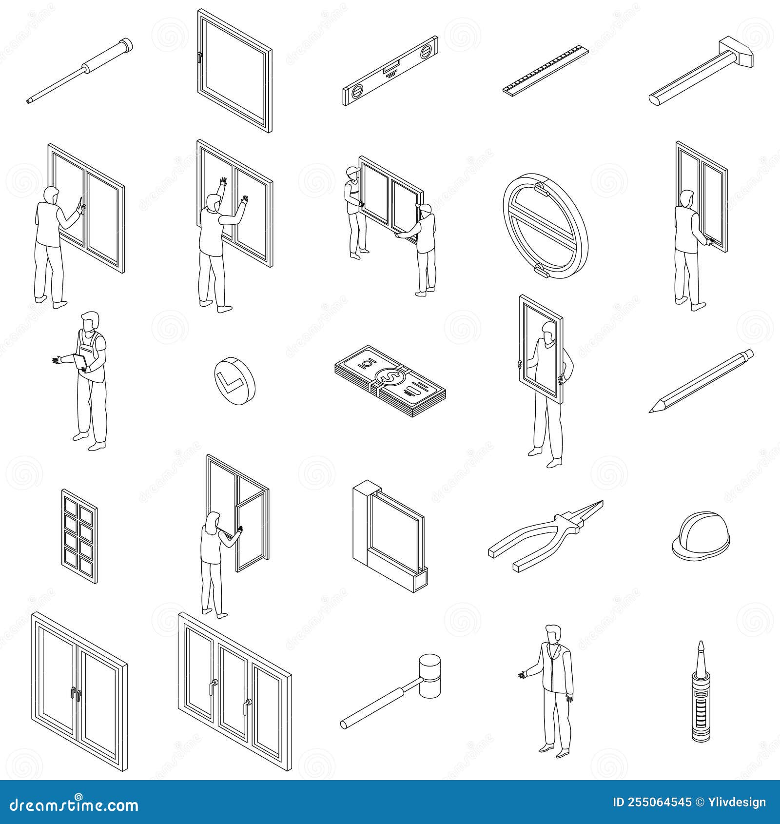 Window Installation Icons Set Vector Outline Stock Illustration ...