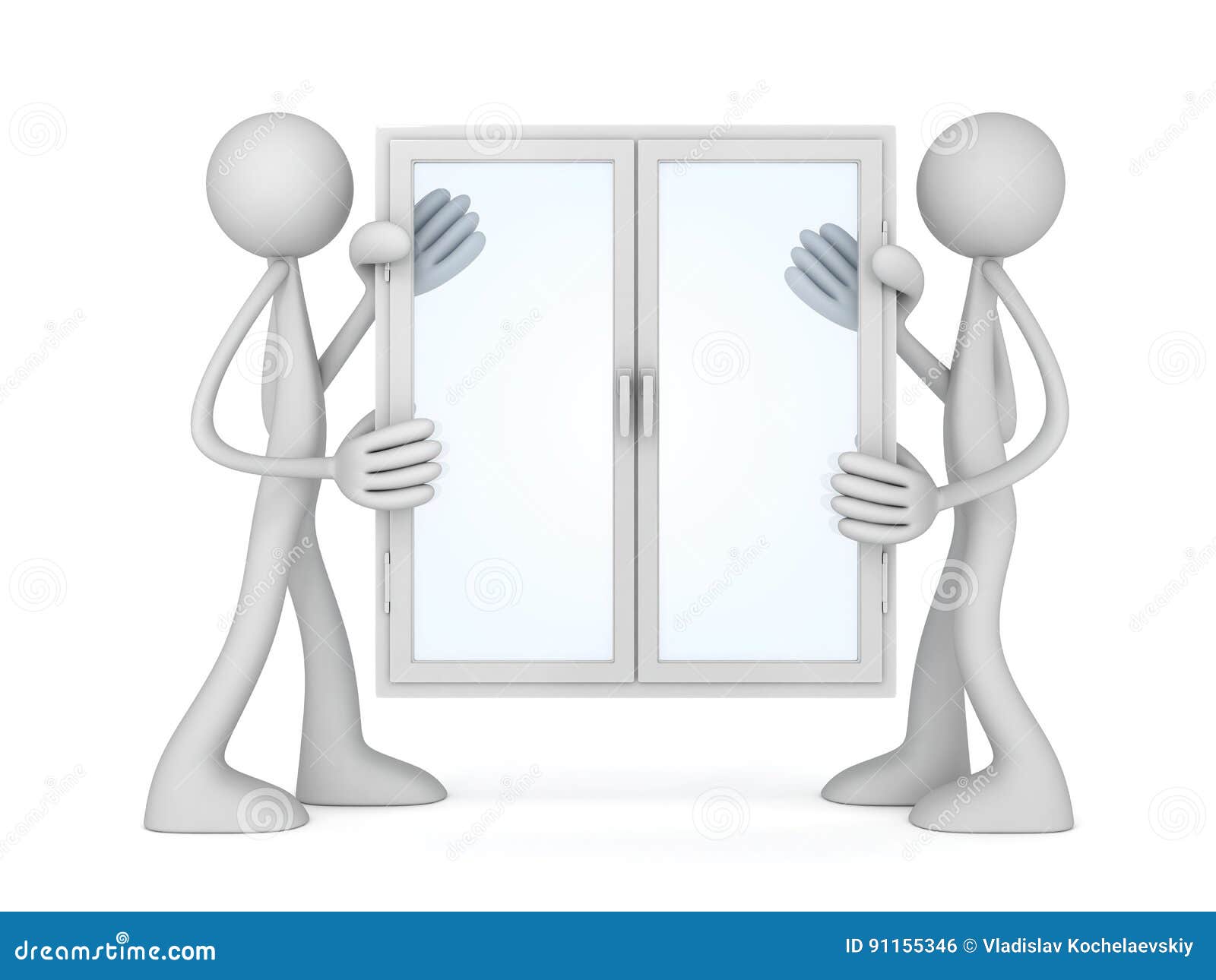 Window Installation and Two Men Stock Illustration - Illustration of ...