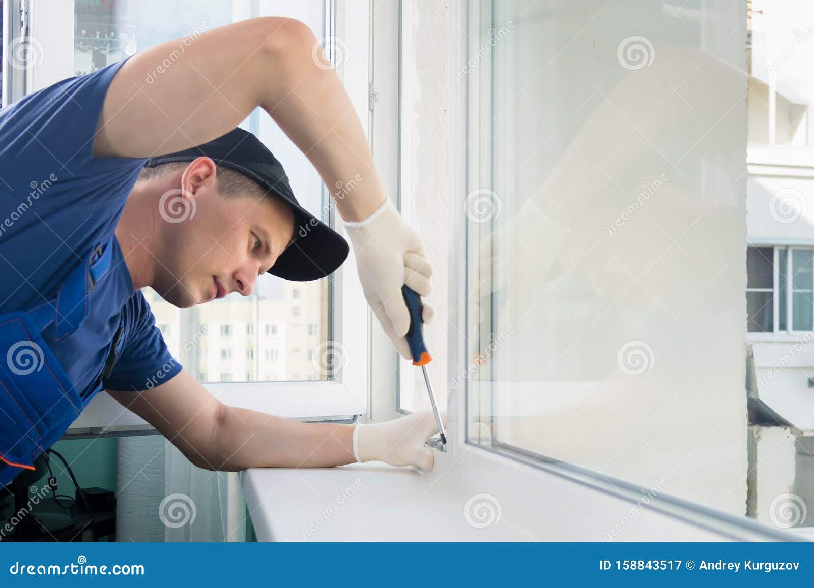 Window Installation Wizard Configures Window Closing Stock Image ...