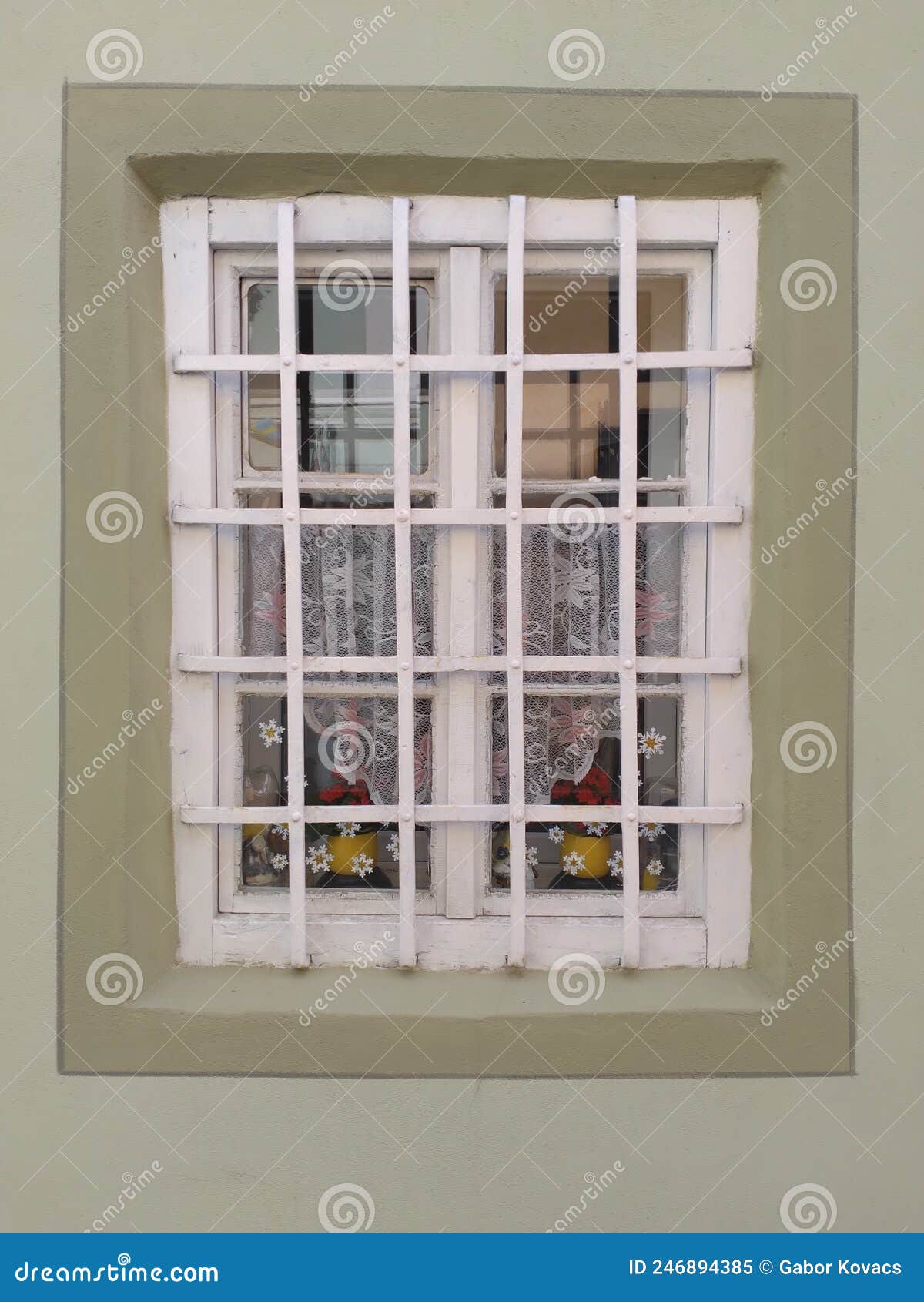 A window with an iron bar stock image. Image of design - 246894385