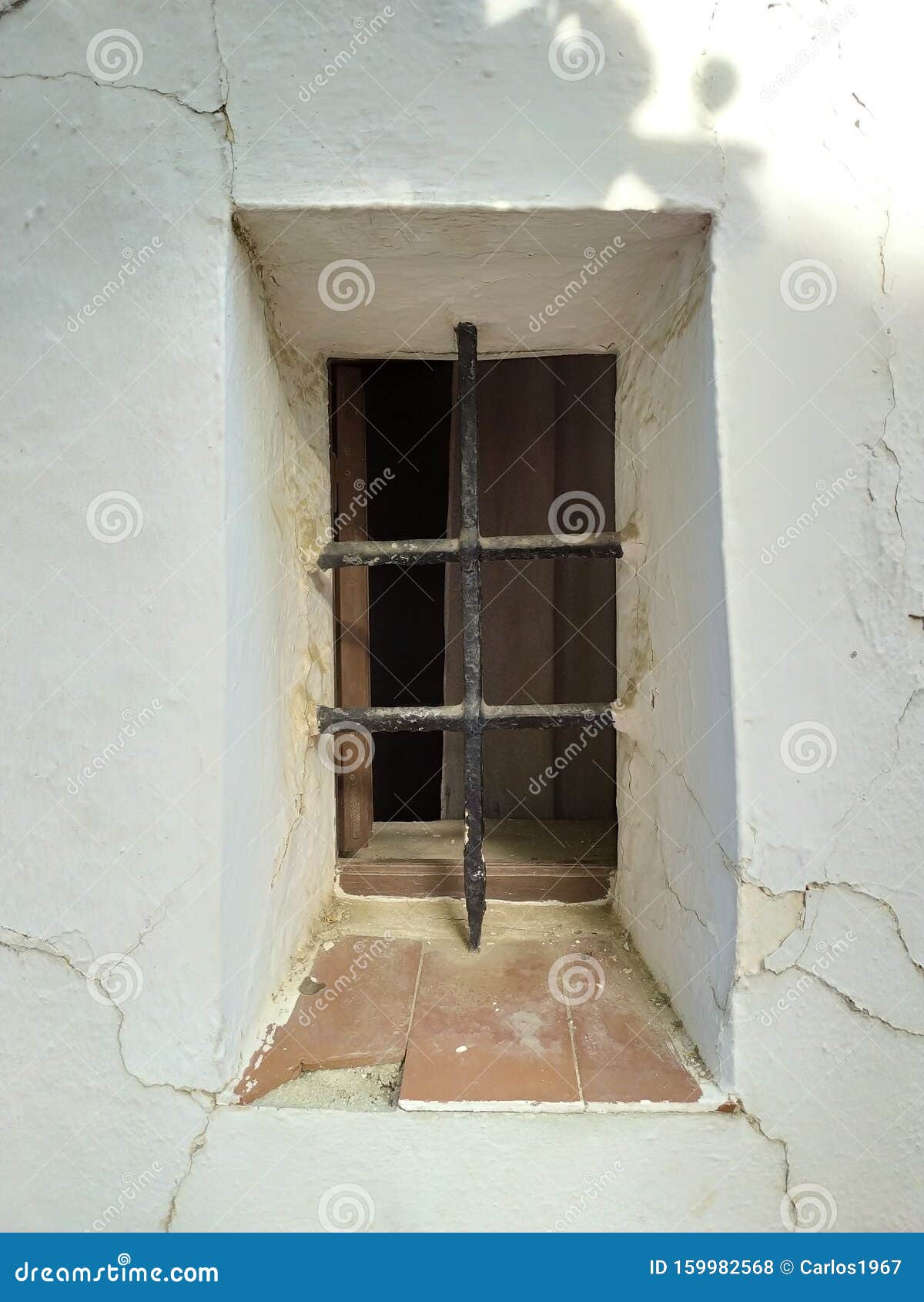 Window with Iron Closure on the Whitewashed Wall Stock Photo - Image of ...