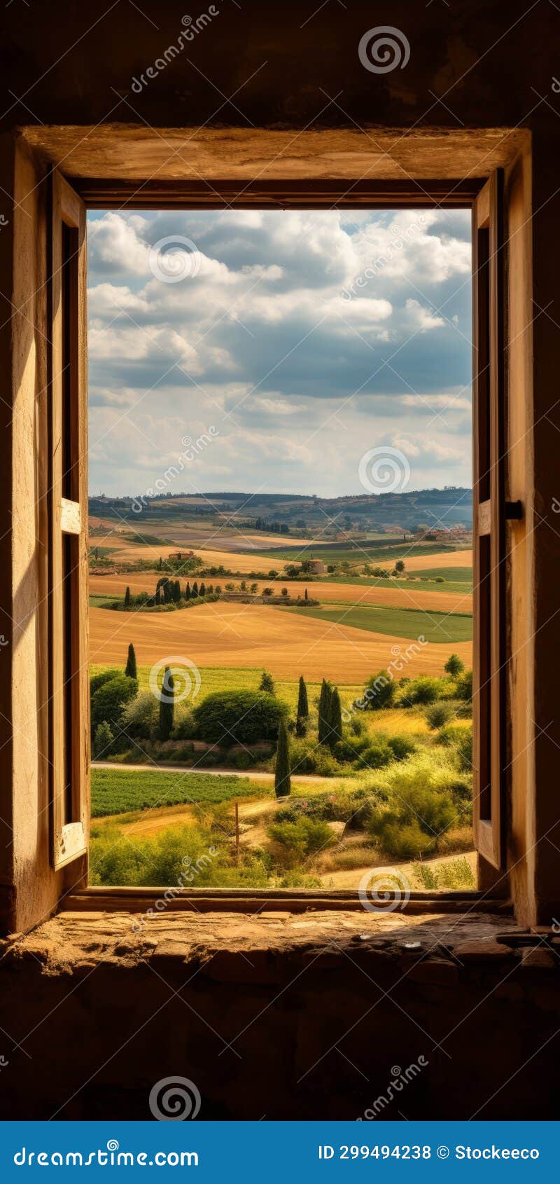 Countryside View through an Open Window Stock Illustration ...