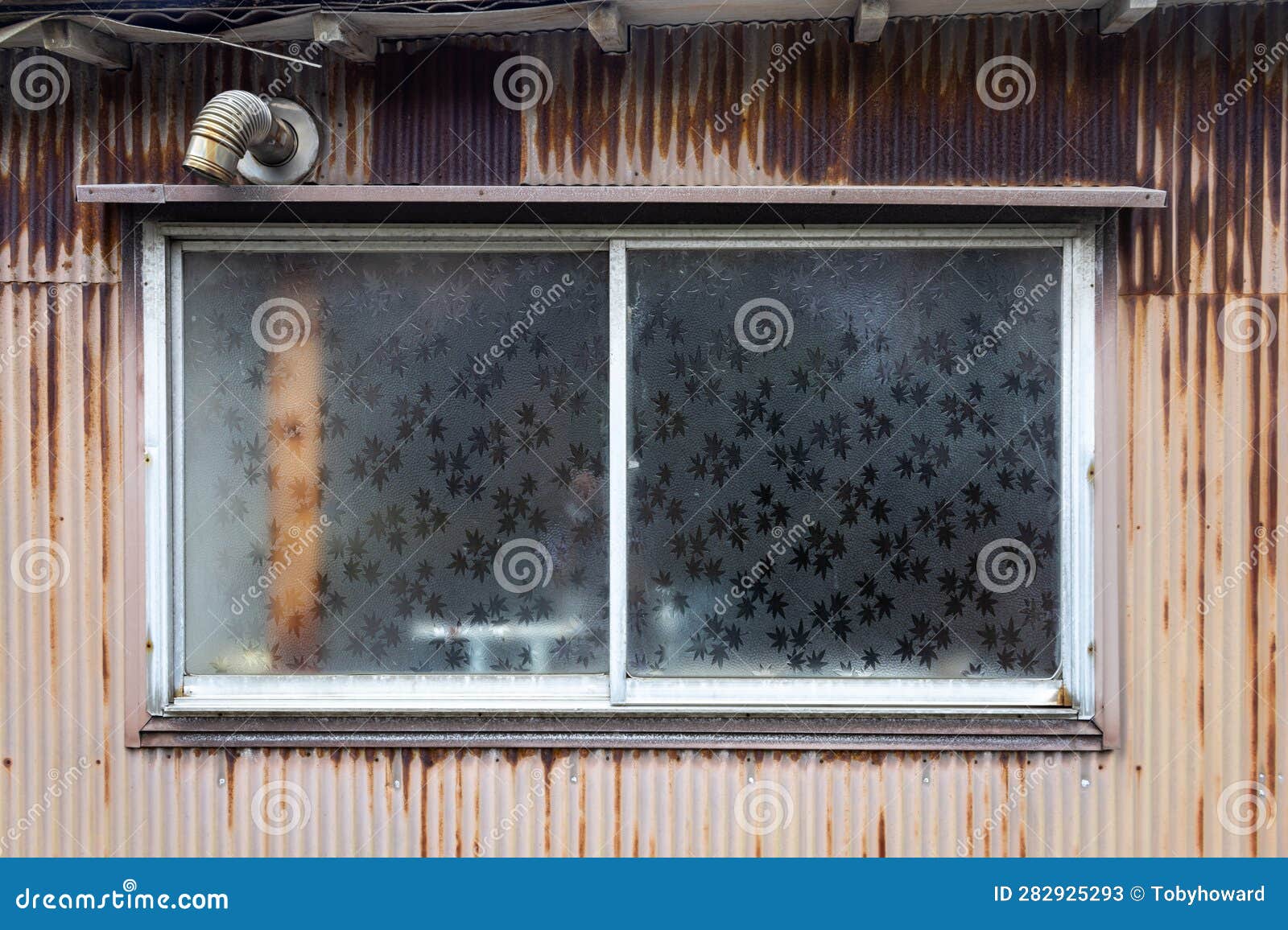 Window with Leaf Pattern in Abandoned House, Kanazawa, Japan Stock ...