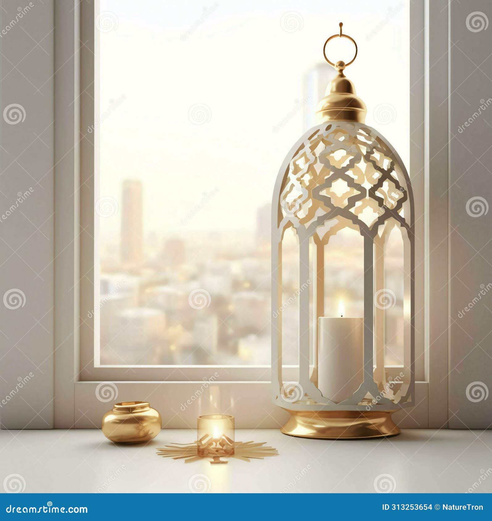 Window in the Light Window in the Window Golden Christmas Lantern Stock ...