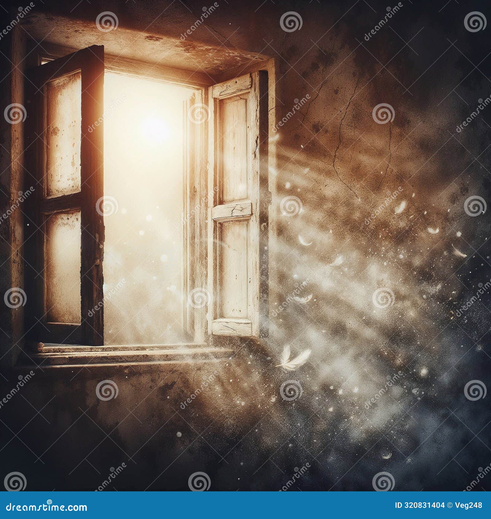 Window with Light Ray in the Dark Room.AI Stock Illustration ...