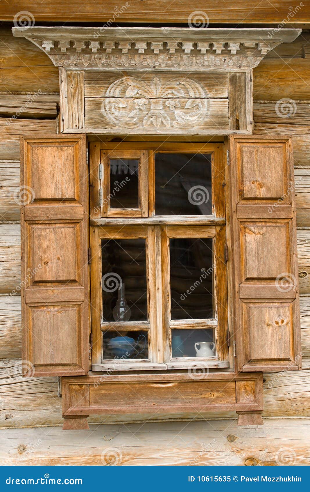Window of a log hut stock image. Image of ancient, ornamental - 10615635