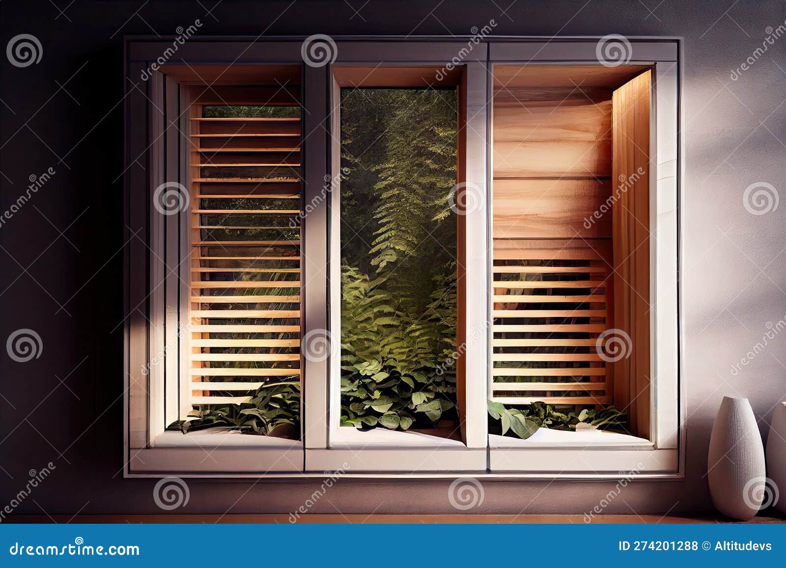 Window with Louver Panels, Offering a Glimpse of the Outdoors Stock ...