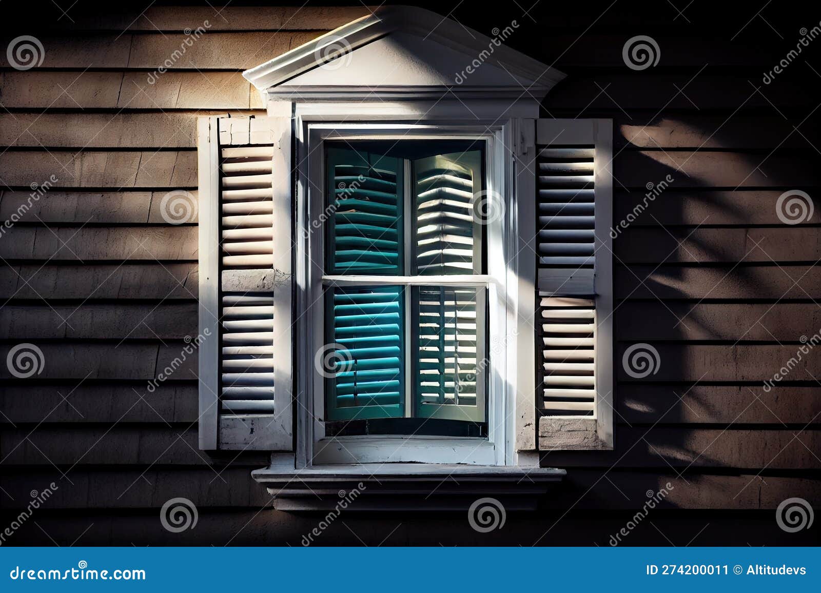 A Window with Louver Shutters that Cast a Shadow on the Inside of the ...