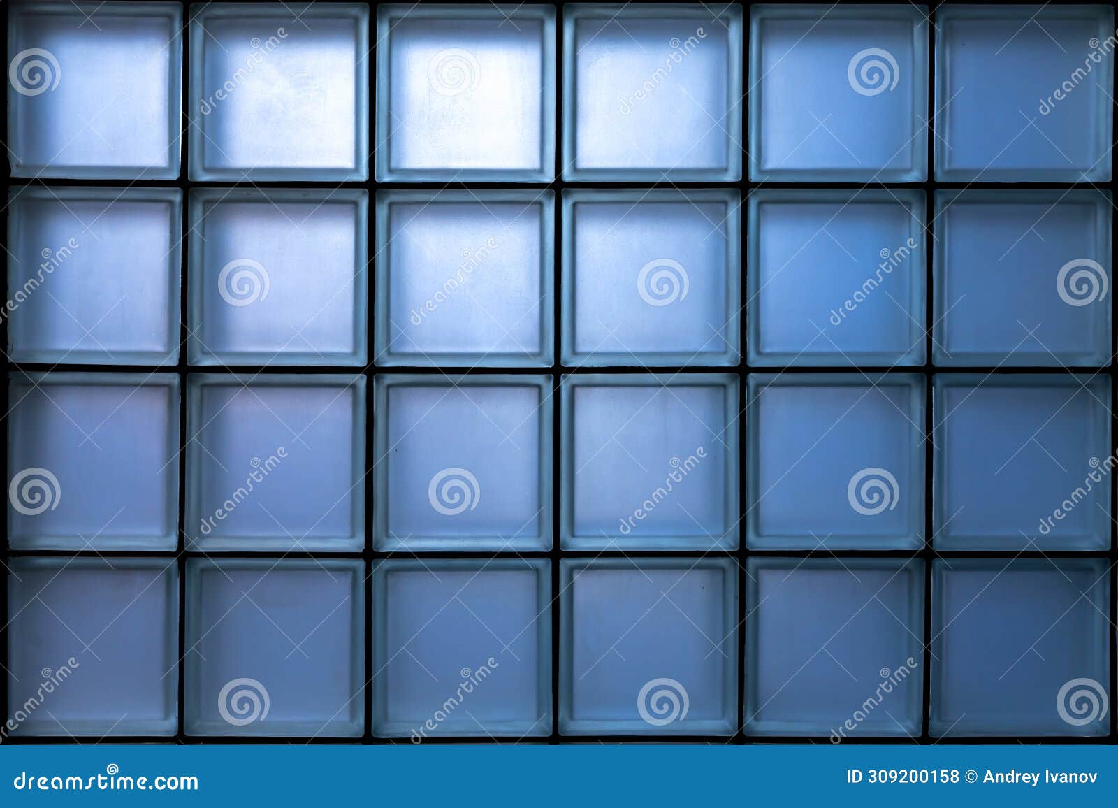 Window is Made of a Blue Glass Block Glowing from the Inside. Glass ...