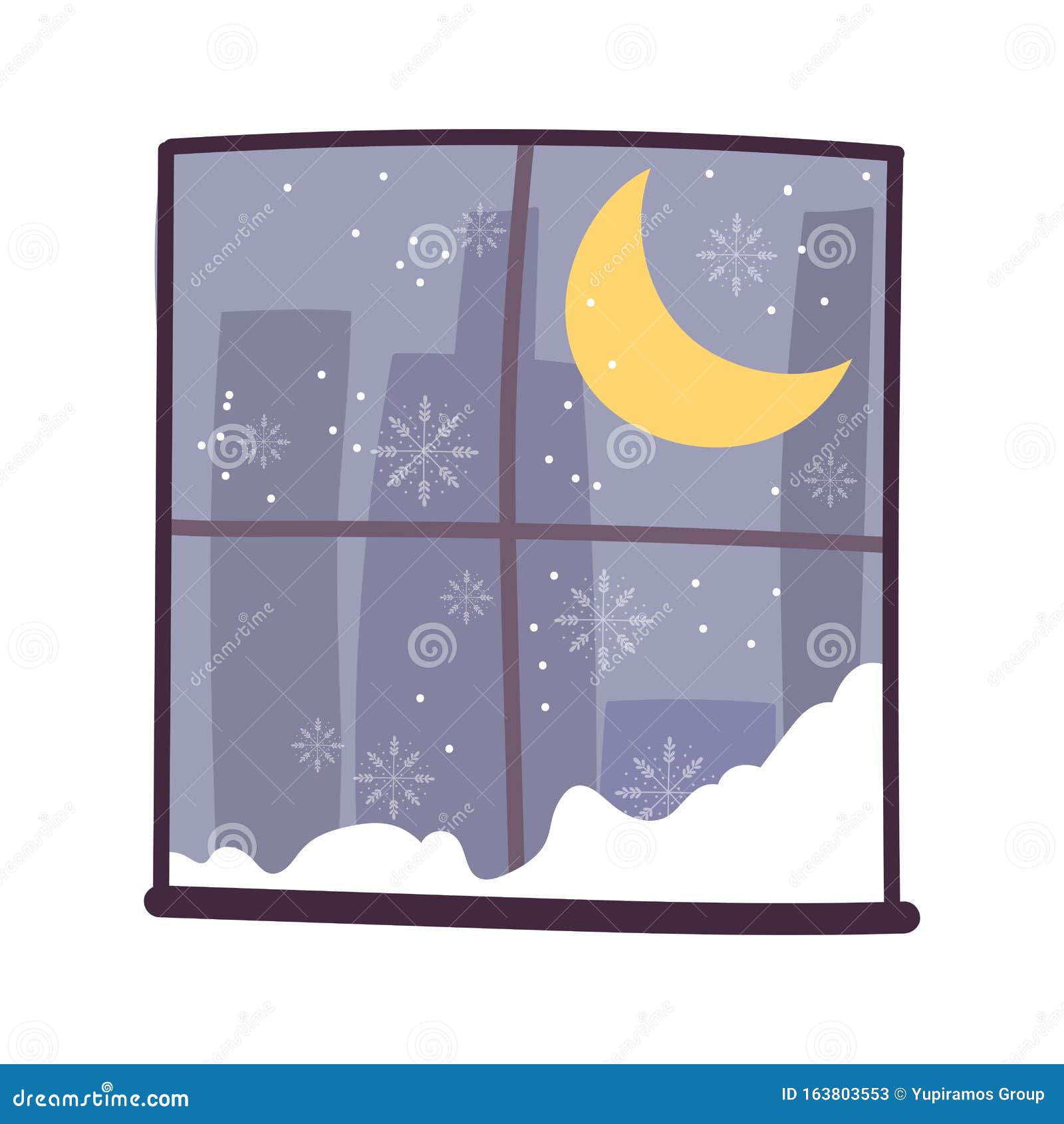 Window Moon Snow Night Cityspace Scene Stock Vector - Illustration of ...