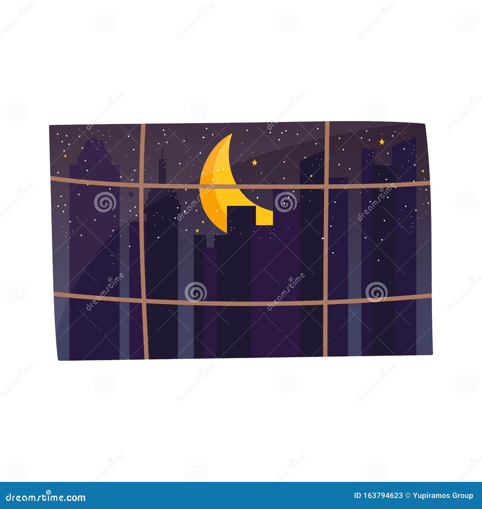 Window Moon Starry Night Cityspace Scene Stock Vector - Illustration of ...