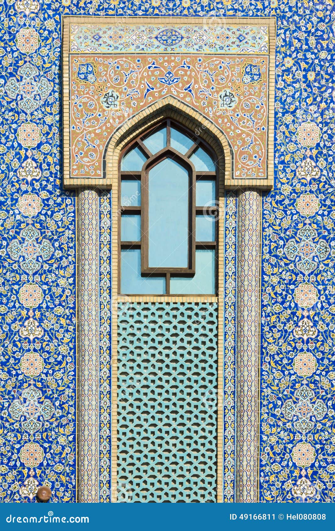 Window of a Mosque in Dubai with Beautiful Ornamental Tiles Decorated ...
