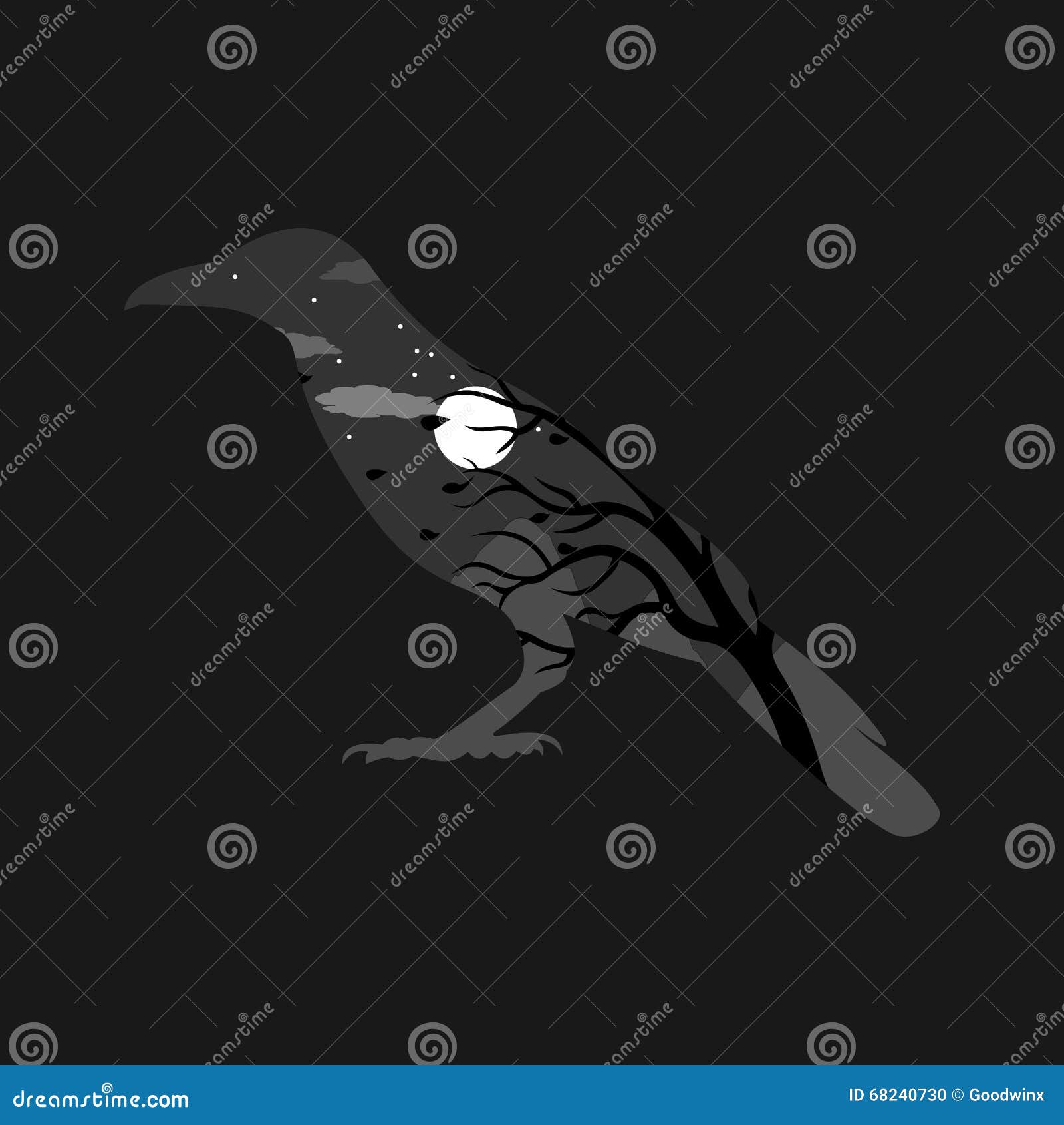 Window into the Night in the Form of Raven on Gray Stock Vector ...