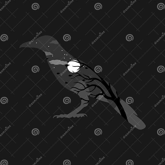 Window into the Night in the Form of Raven on Gray Stock Vector ...
