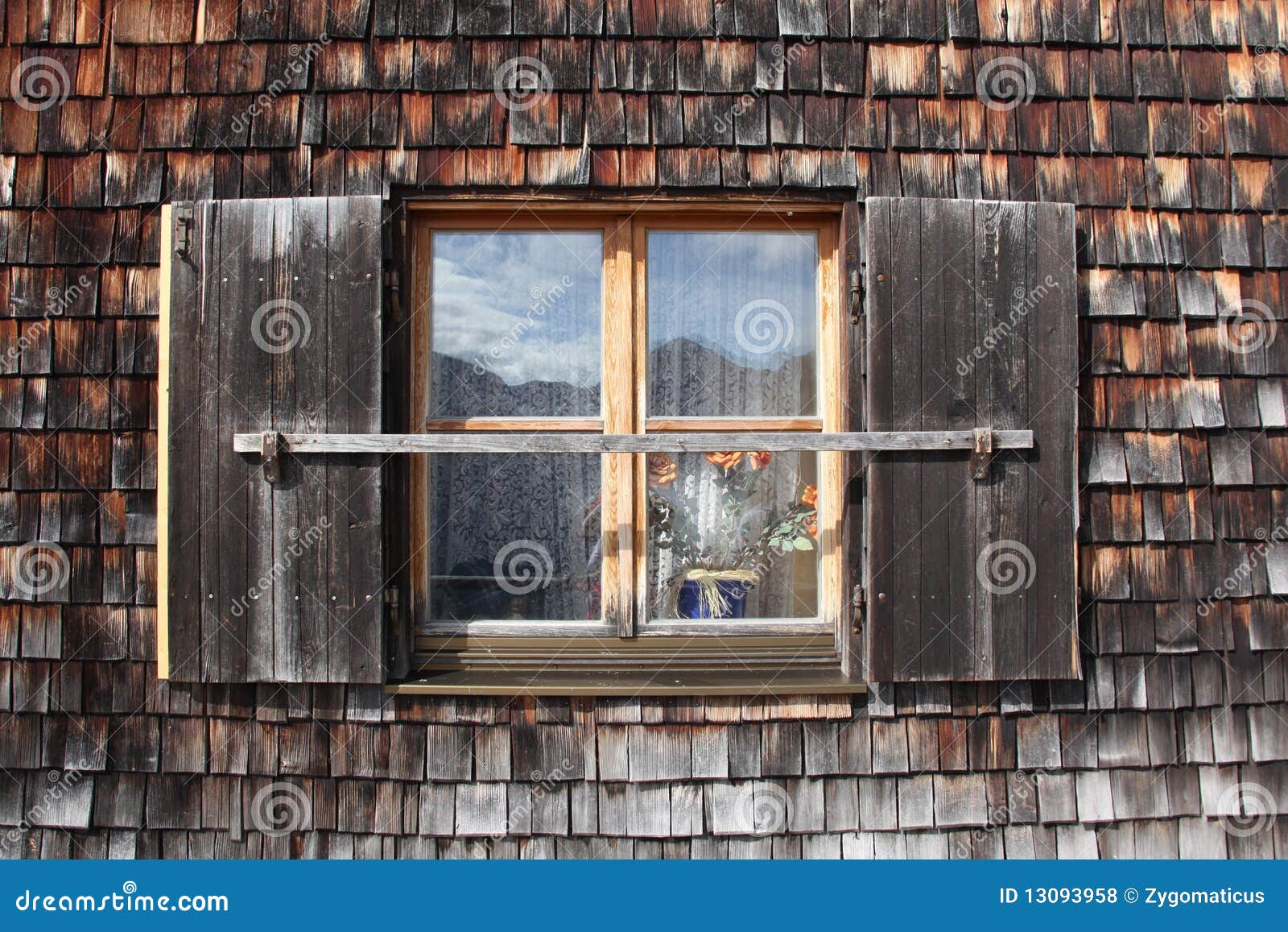 Window on old bavarian hut stock photo. Image of cabin - 13093958
