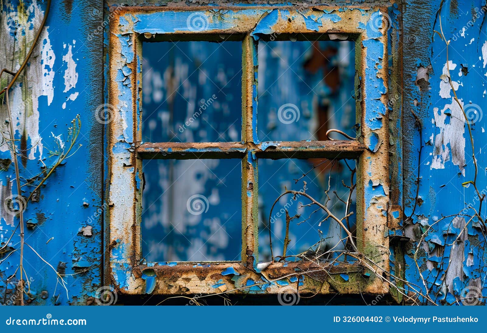 A Window in an Old Blue Building Stock Photo - Image of outdoor, weed ...
