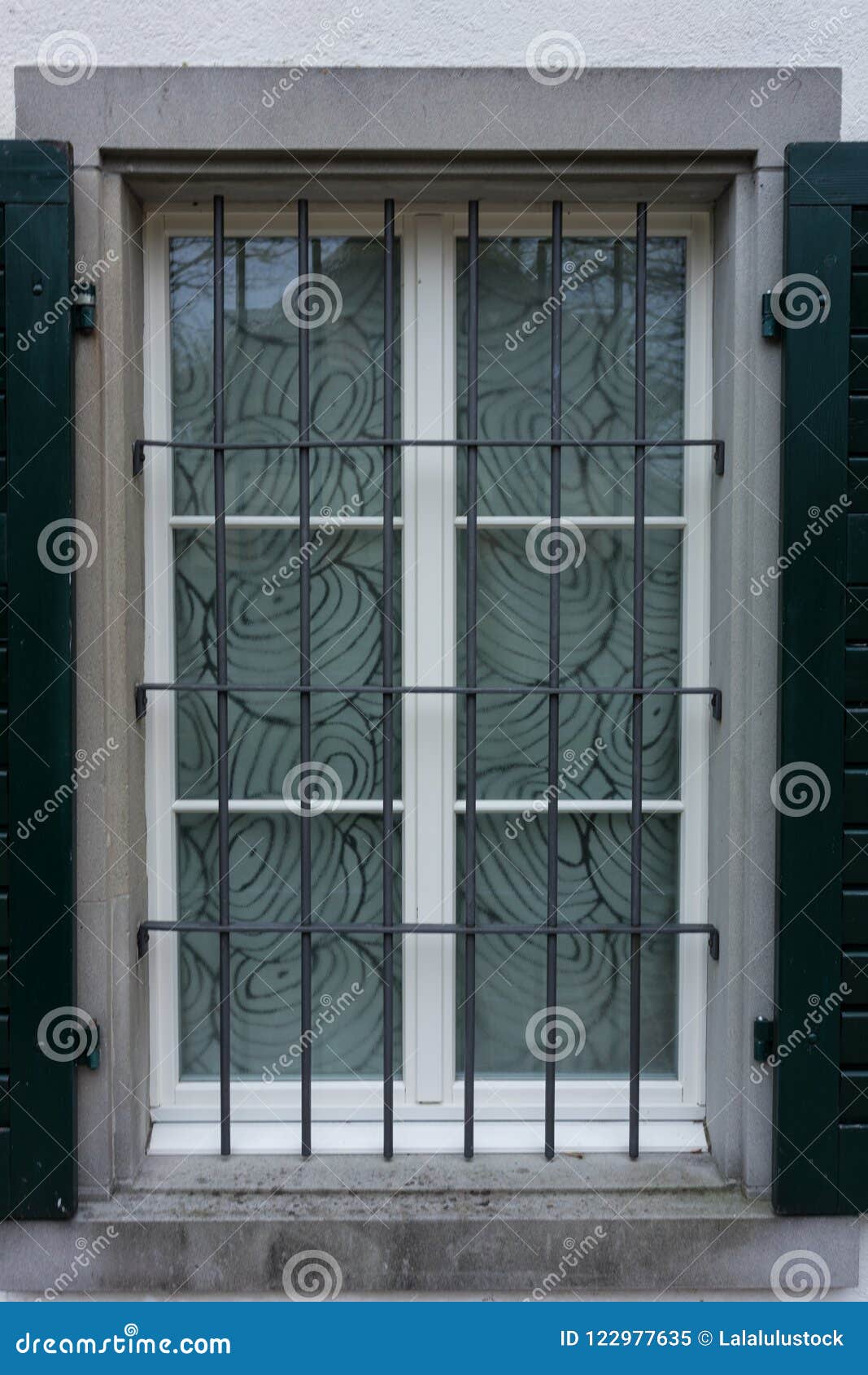 Window with Old Iron Gate Design Stock Image - Image of railing ...