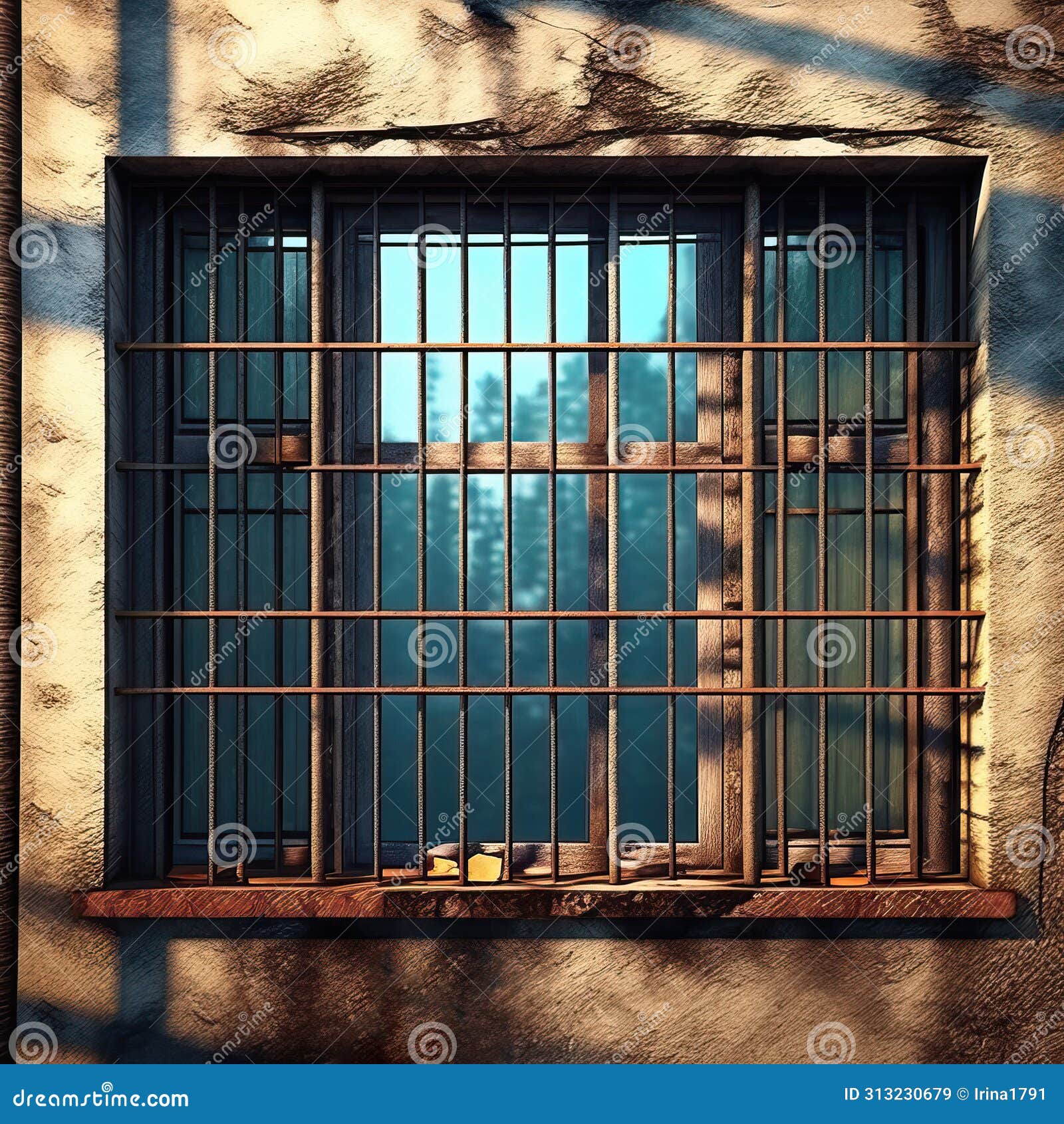 Window with Old Prison Bars. View from a Prison Cell. Stock ...