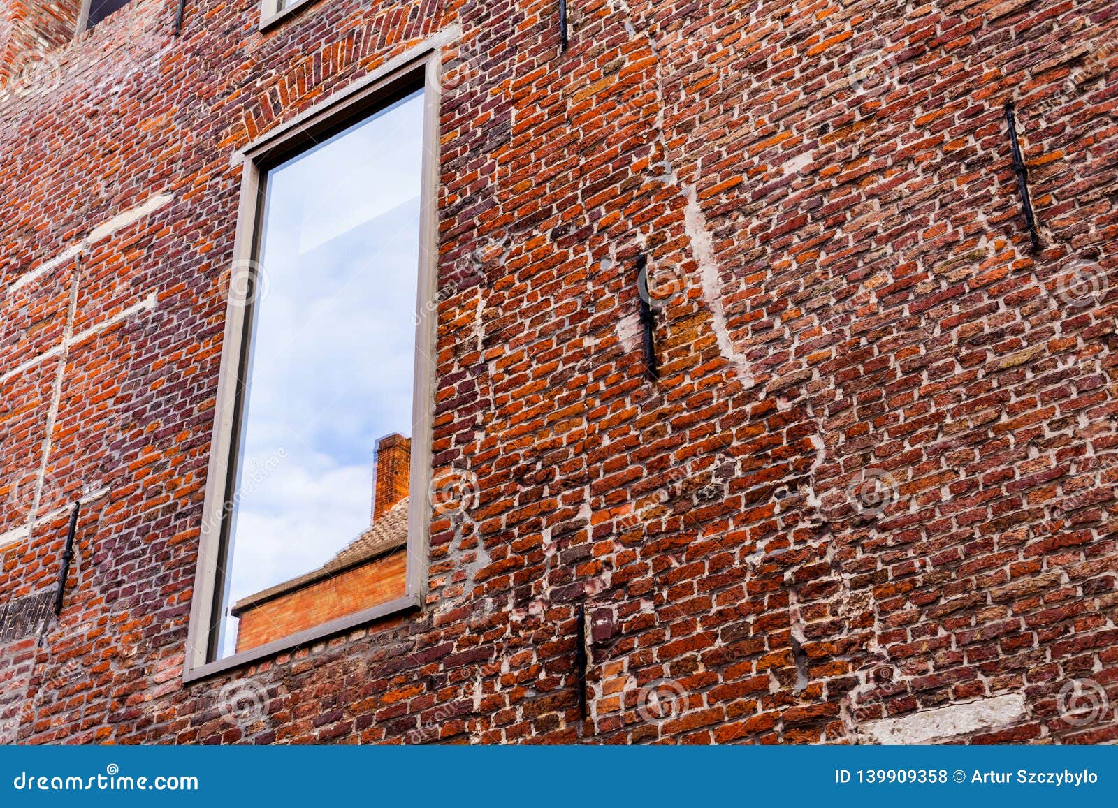 Window on the Old Red Brick Building. Old Retro House Made of the Red ...