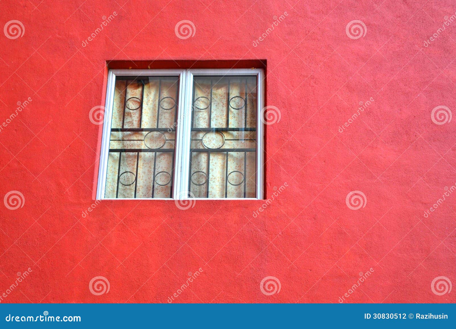 Window on an old red wall stock photo. Image of closeup - 30830512
