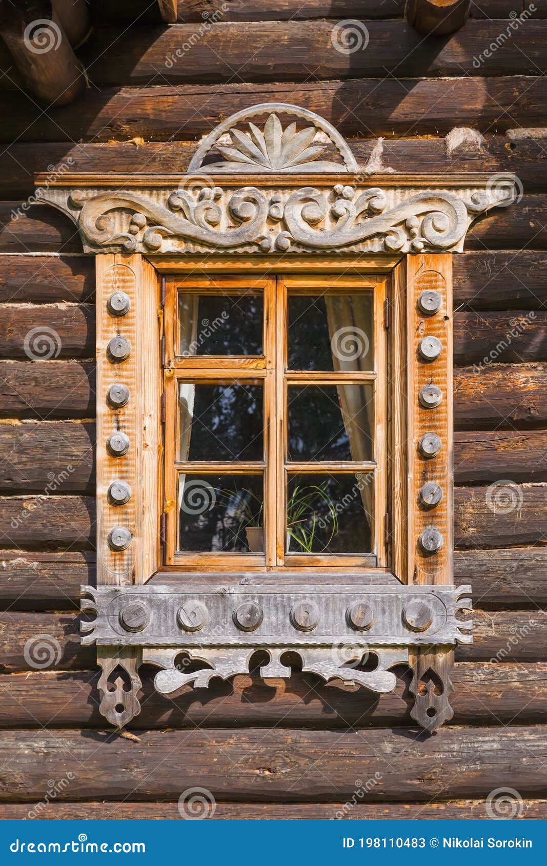 Window of Old Russian Wooden House Stock Image - Image of home, cottage ...