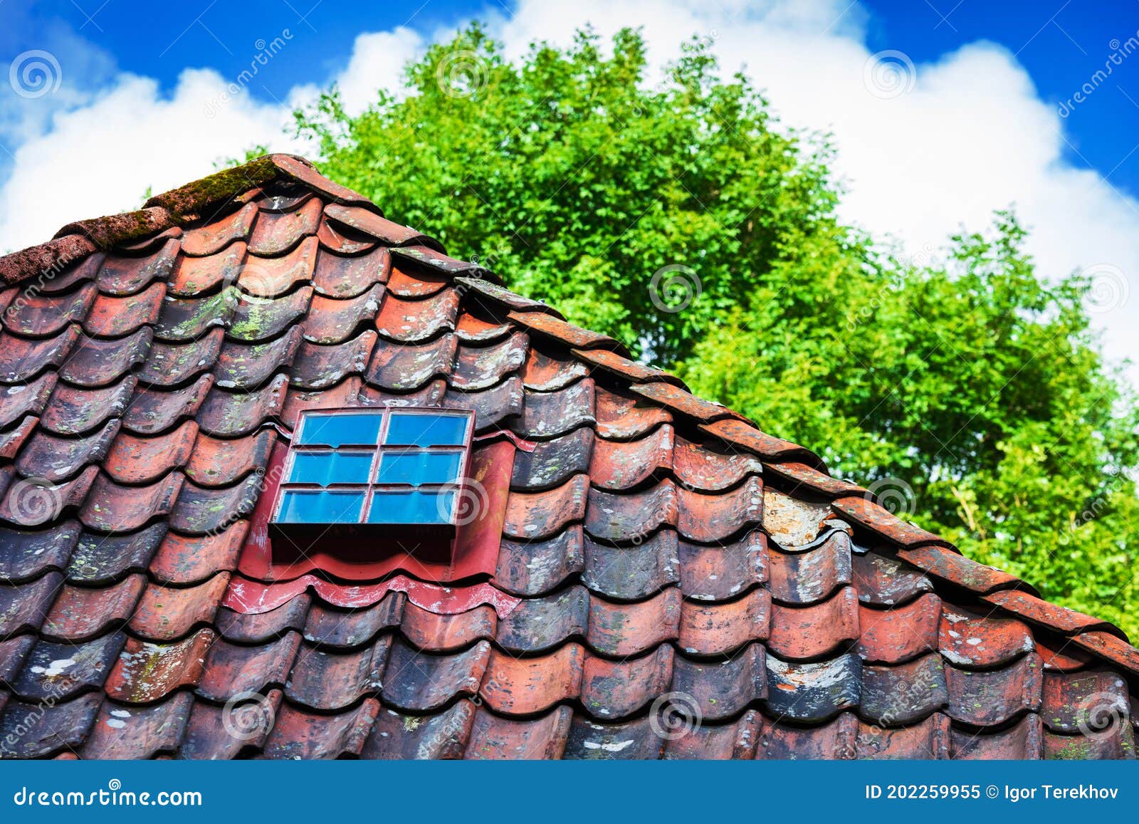 Window on old tile roof stock image. Image of residential - 202259955
