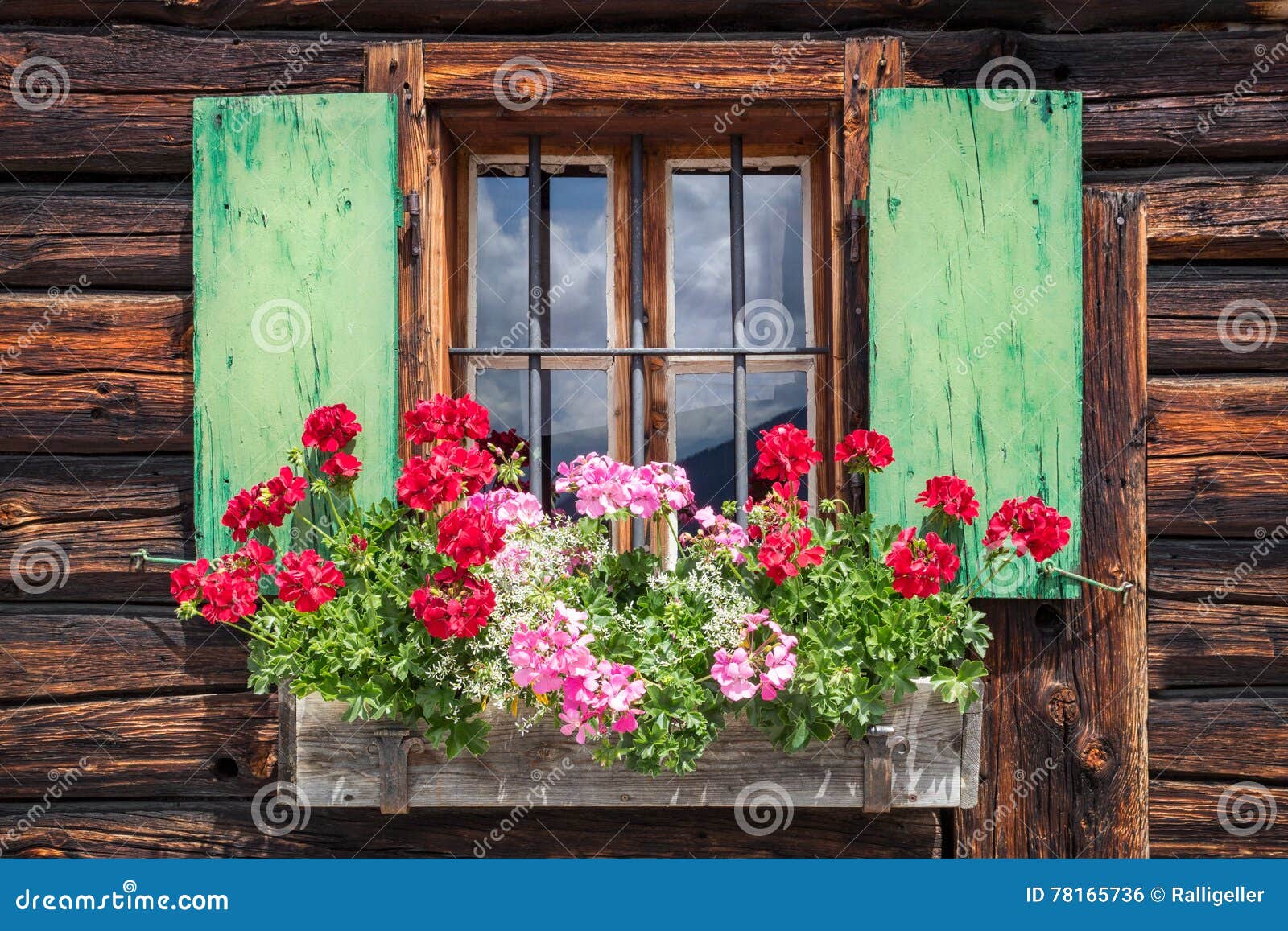 Window of an Old Wooden Cabin in the Alps Stock Photo - Image of summer ...