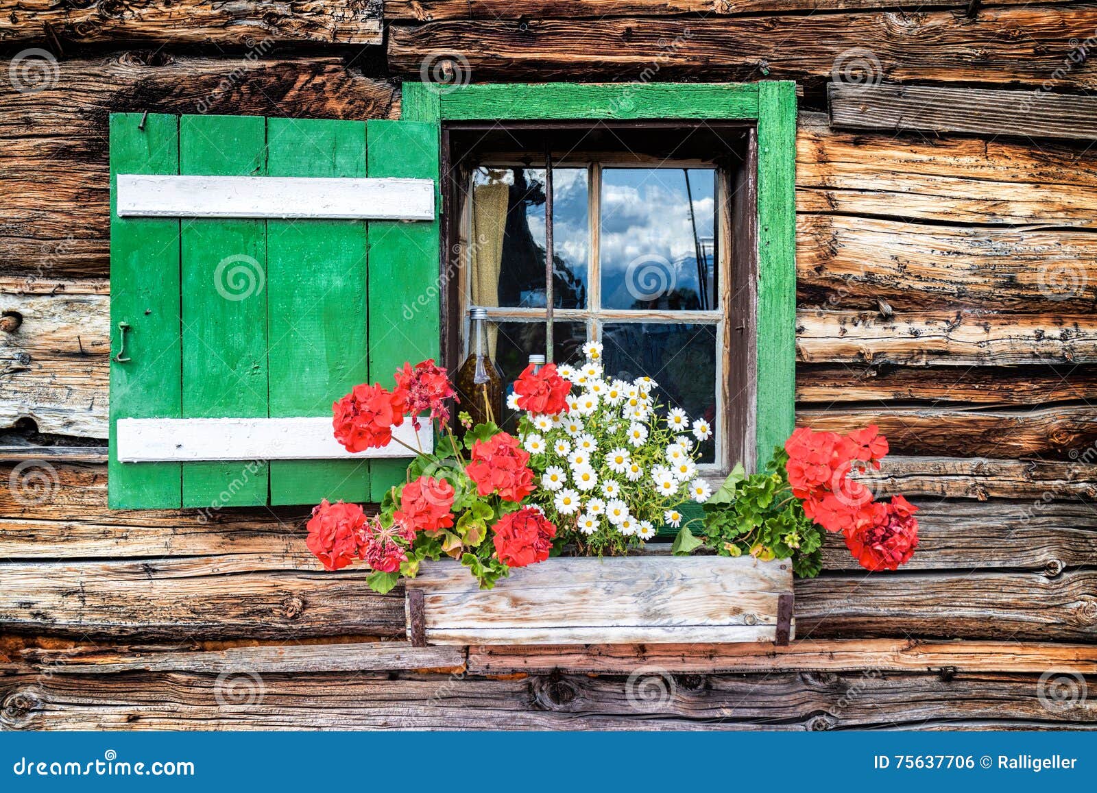 Window of an Old Wooden Cabin Stock Photo - Image of building, grass ...