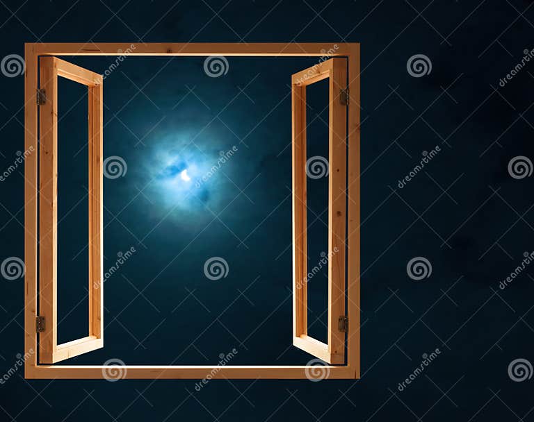 Window Open Dark Night Half Moon Light Stock Image - Image of moonlight ...