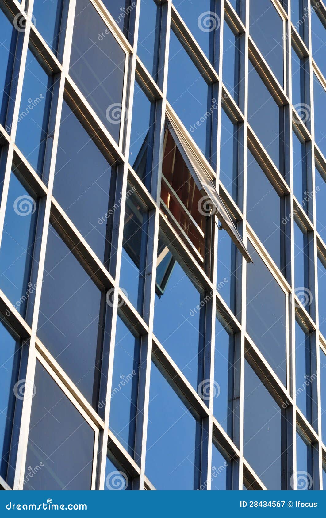Window Opened on Glass Facade of Modern Building Stock Image - Image of ...