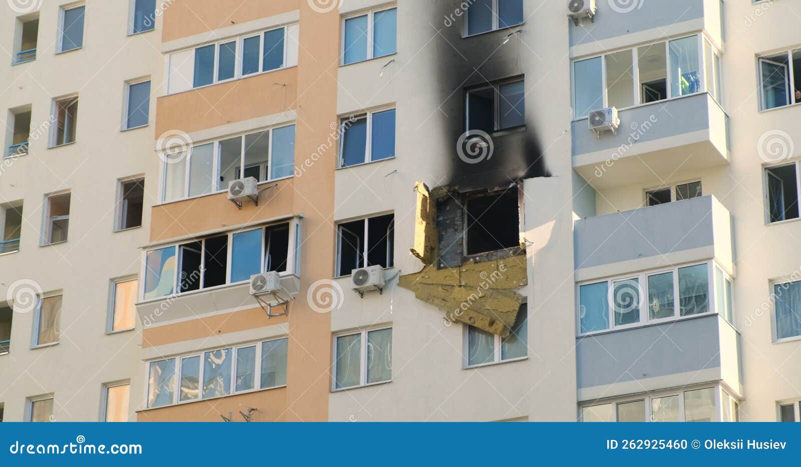 Window Outside is Black from the Soot of the Fire. an Apartment ...