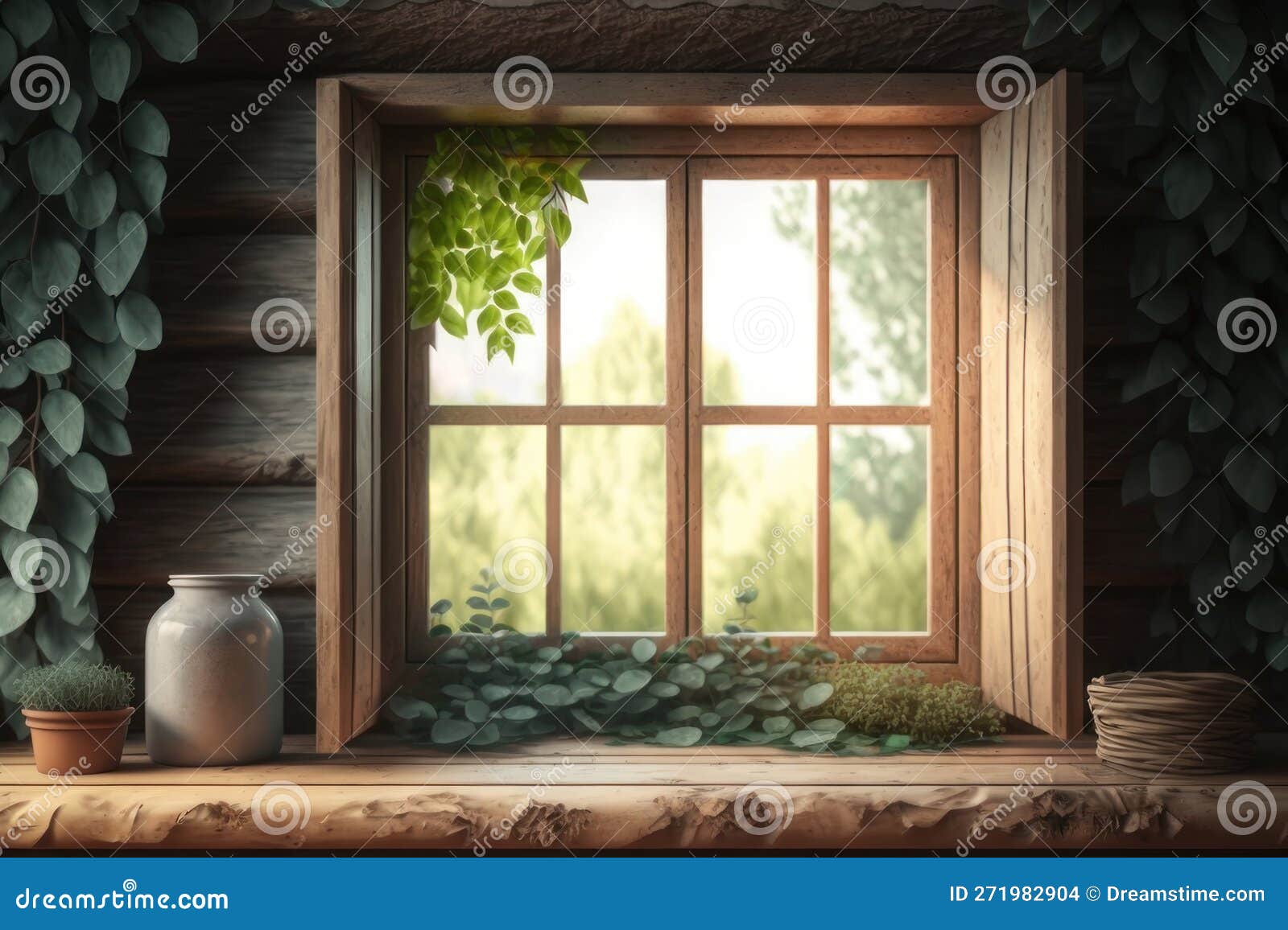 Window Overlooking the Forest. AI Generative Stock Illustration ...