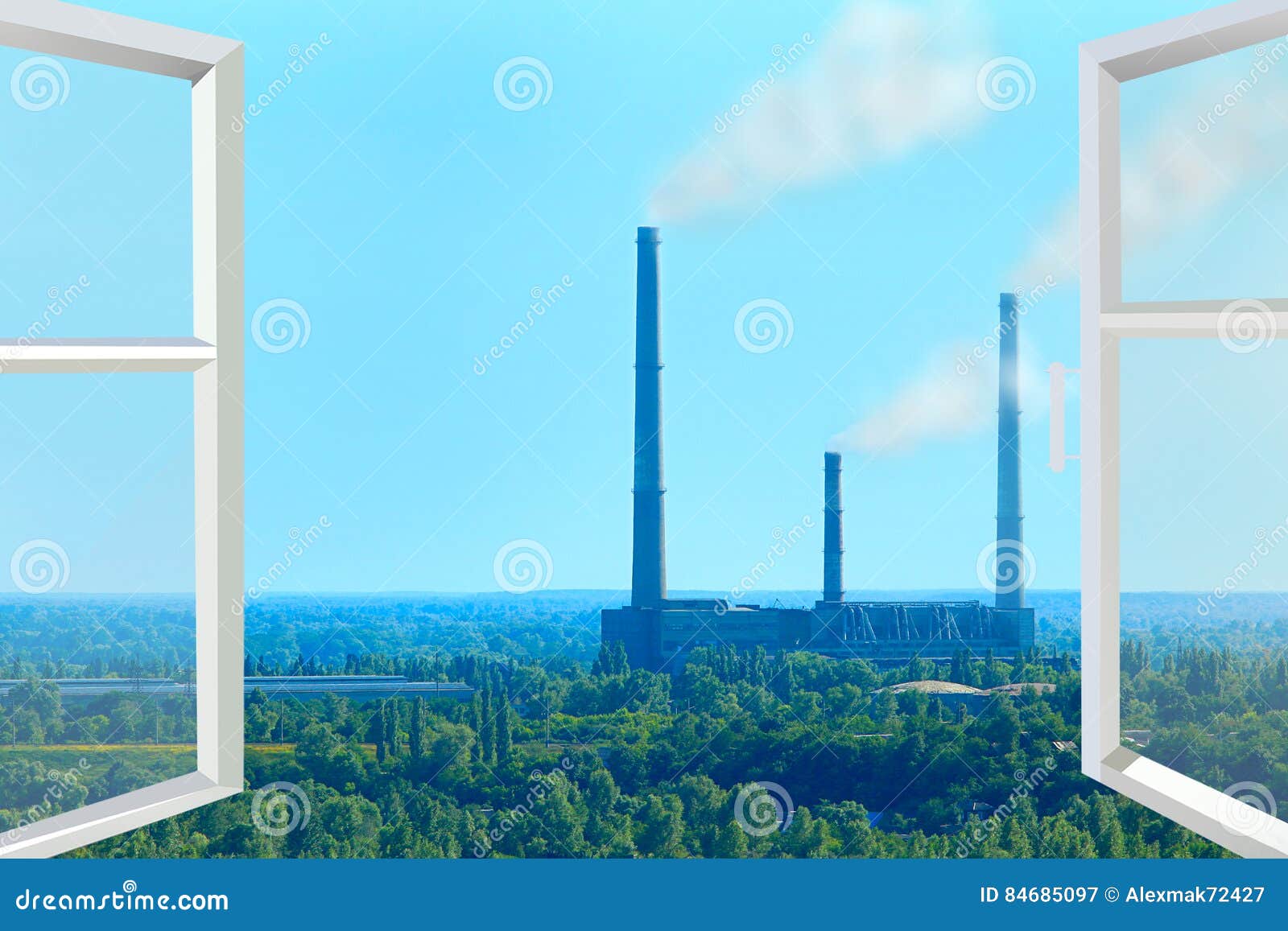 Window Overlooking the Landscape with Nature and Pollution of ...