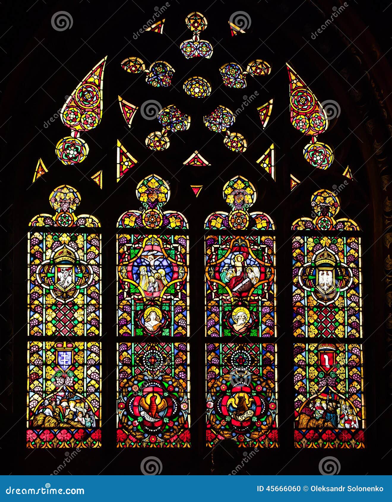 Window Pane in Ancient Catholic Cathedral Stock Photo - Image of john ...