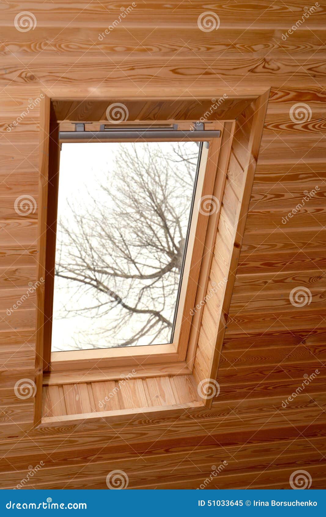 Window on a Penthouse of the Wooden House. Interior Stock Image - Image ...