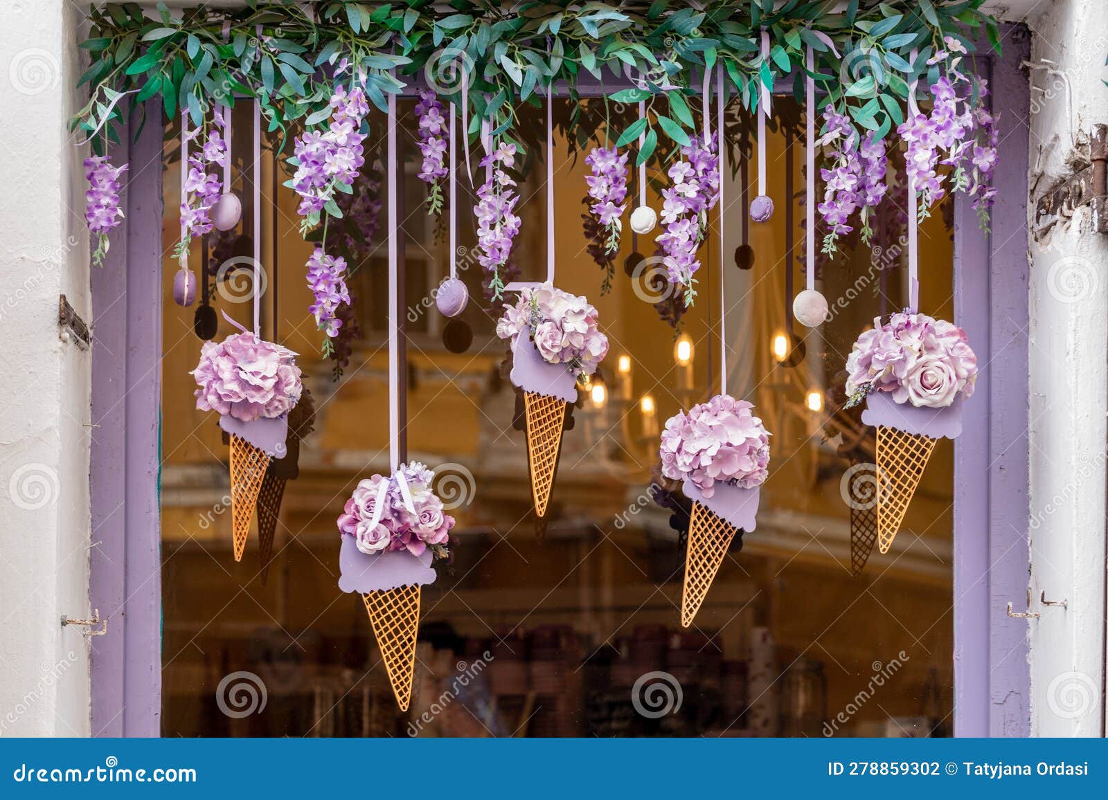 Window Pink Decoration of Ice Cream Shop Editorial Photography - Image ...