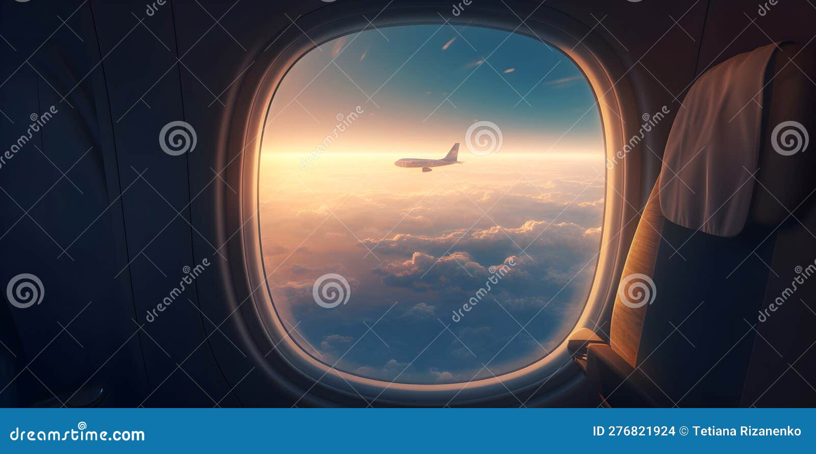 The Window on the Plane during the Flight. Outside the Window is an ...